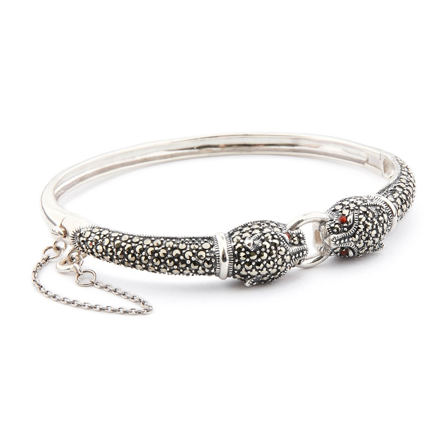 Sterling Silver Panther Bangle with Marcasite and Carnelian ...