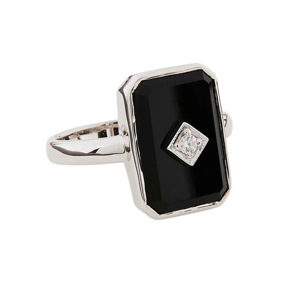 Sterling Silver Octagonal Art Deco Ring with Black Onyx and CZ ...